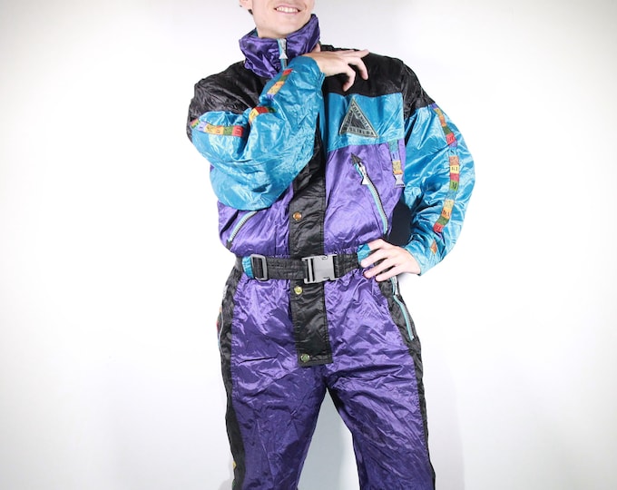 Vintage Retro 80s 90s Ski Suit Skisuit Snowsuit Wear Jumpsuit Size L-XL ...