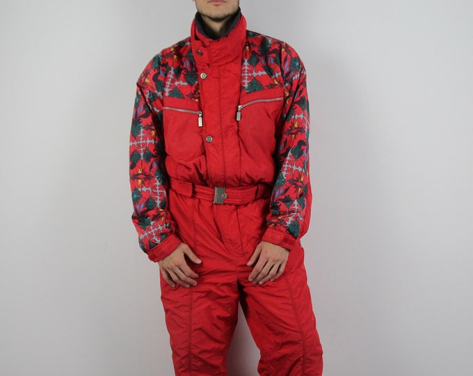 Vintage Retro 80s 90s Ski Suit Skisuit Snowsuit Wear Jumpsuit Size XL ...