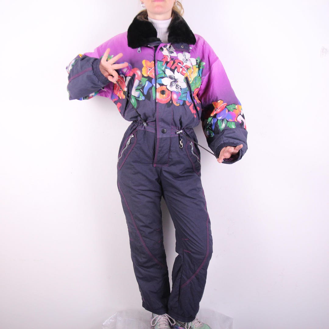 Vintage Retro 80s 90s Ski Suit Snowsuit Wear Jumpsuit Size L (women's ...