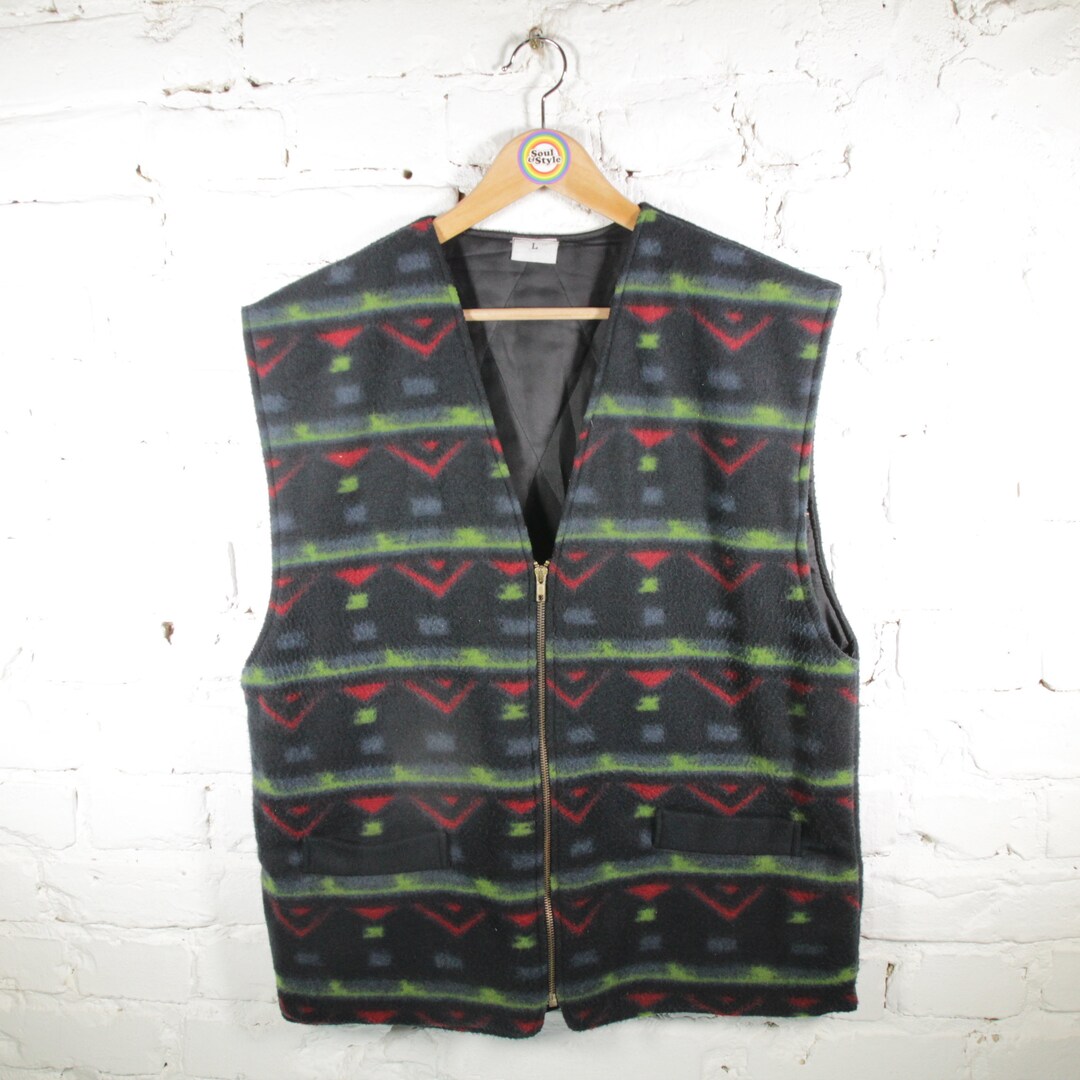 Vintage 90s Fleece Vest Size M-L - Etsy