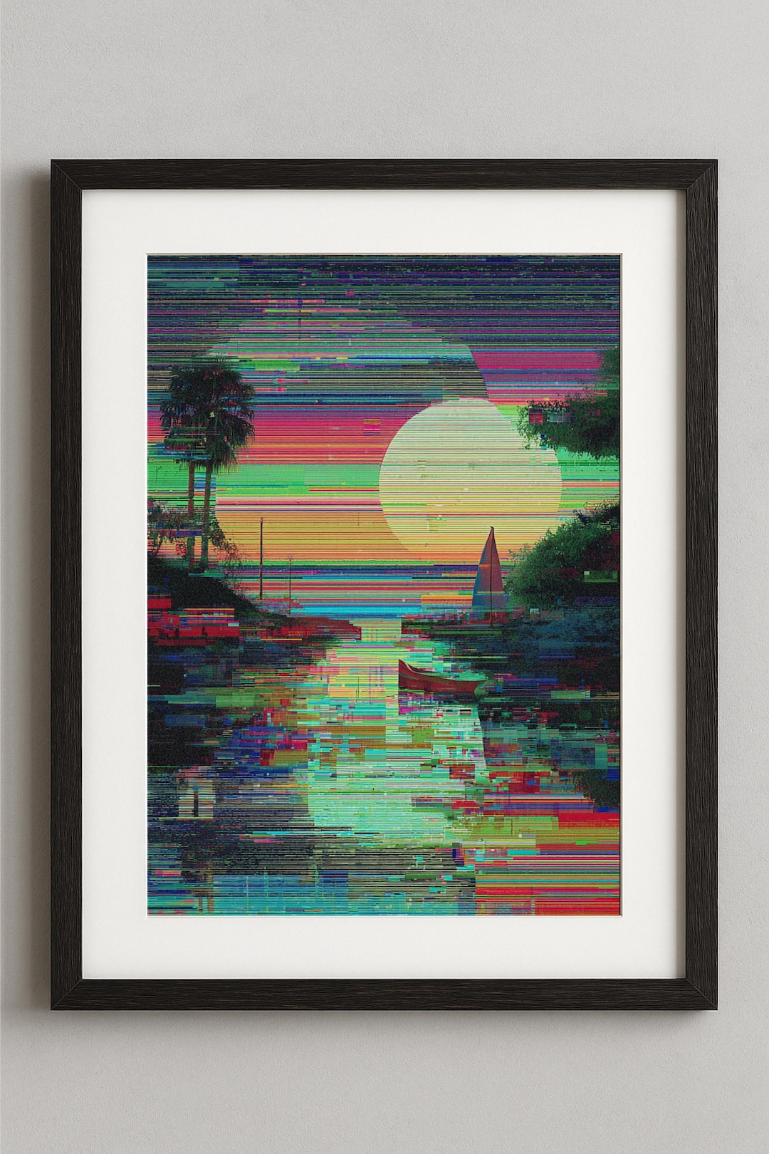 Sunset Glitch | Retro Landscape Print | VHS Grain Aesthetic | Poster ...