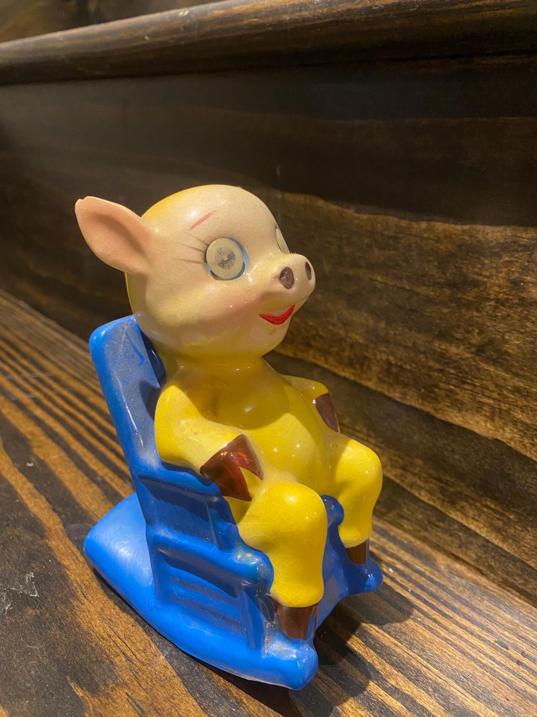 Vintage Pig on Rocking Chair Change Bank - Etsy