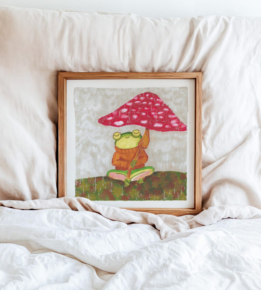 Cozy Autumn Frog Art Print • 8x8 Inch • Hand Drawn Illustration • Home ...