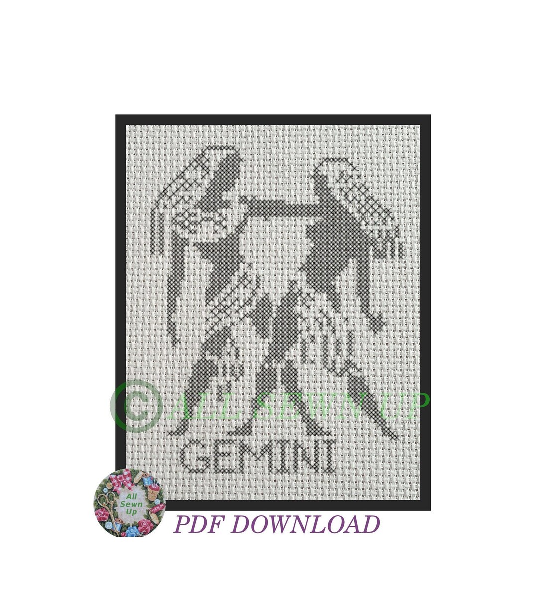 GEMINI Zodiac Counted Cross Stitch Silhouette Design PDF Digital ...