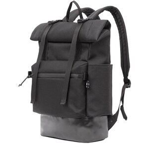 Minimalist Black Nylon Rolltop Backpack, Water Resistant Laptop Bag ...