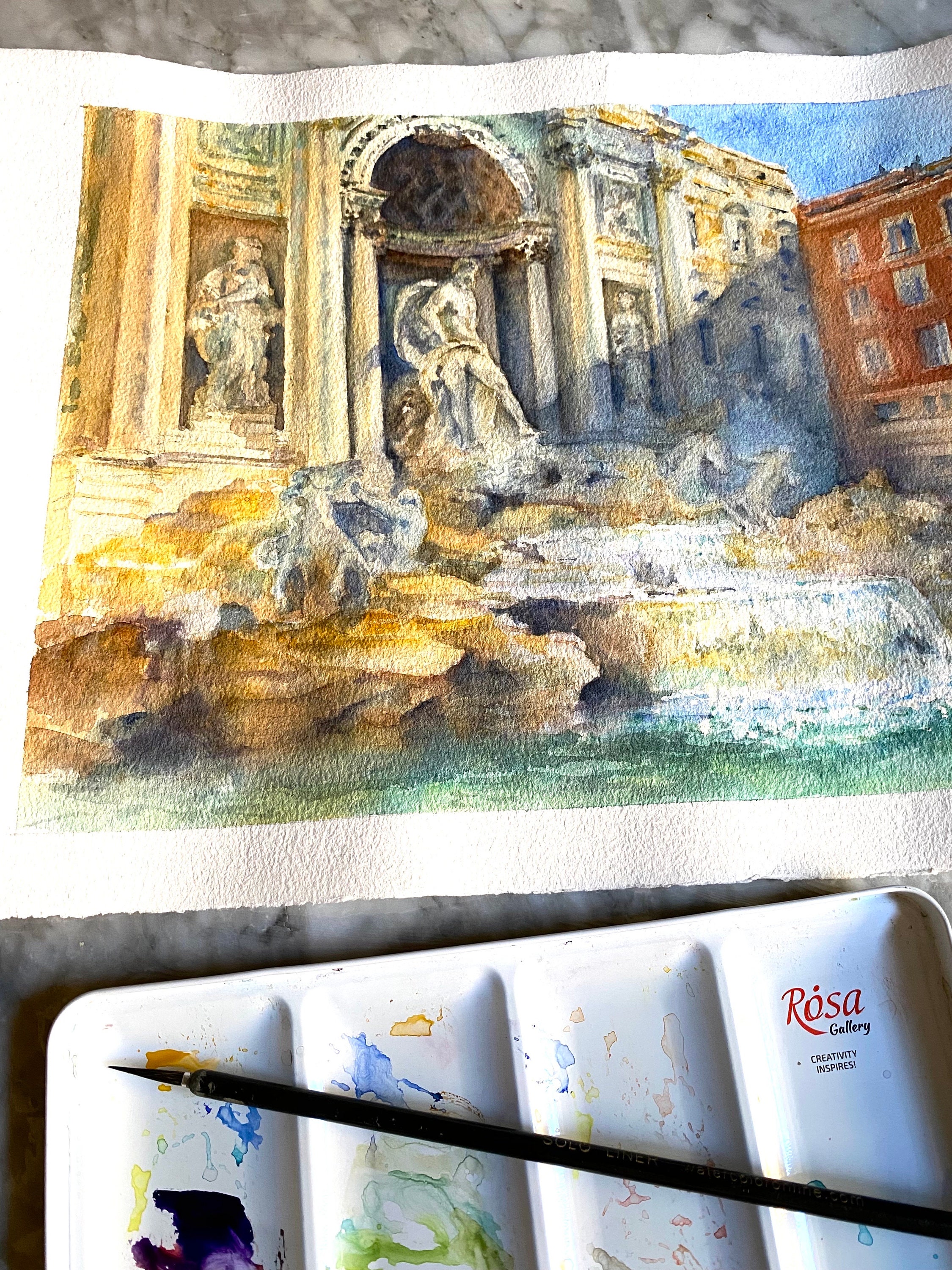 Original Watercolor Painting of the Trevi Fountain in Rome, Journey to ...