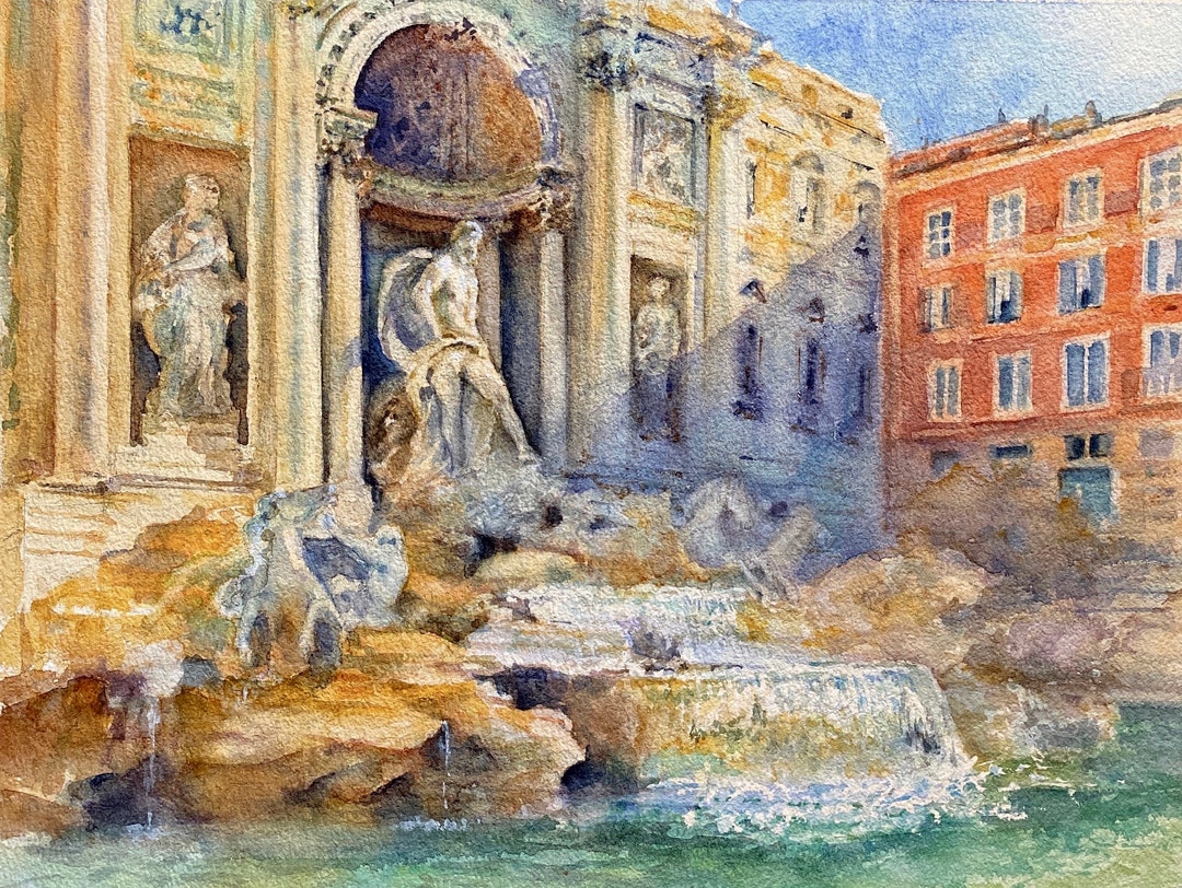Original Watercolor Painting of the Trevi Fountain in Rome, Journey to ...