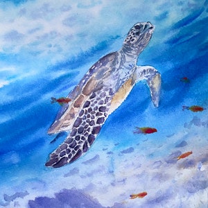 Handmade Watercolor Painting of Sea Turtle for Oceans and Beach Lovers ...