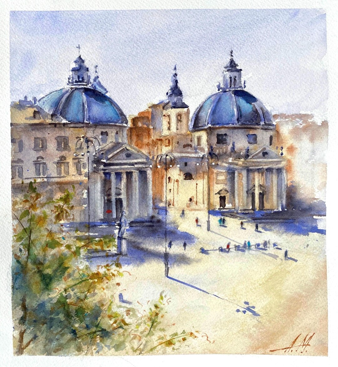 Rome Watercolor Painting: Piazza Del Popolo Art, Italy Travel Gift - Etsy