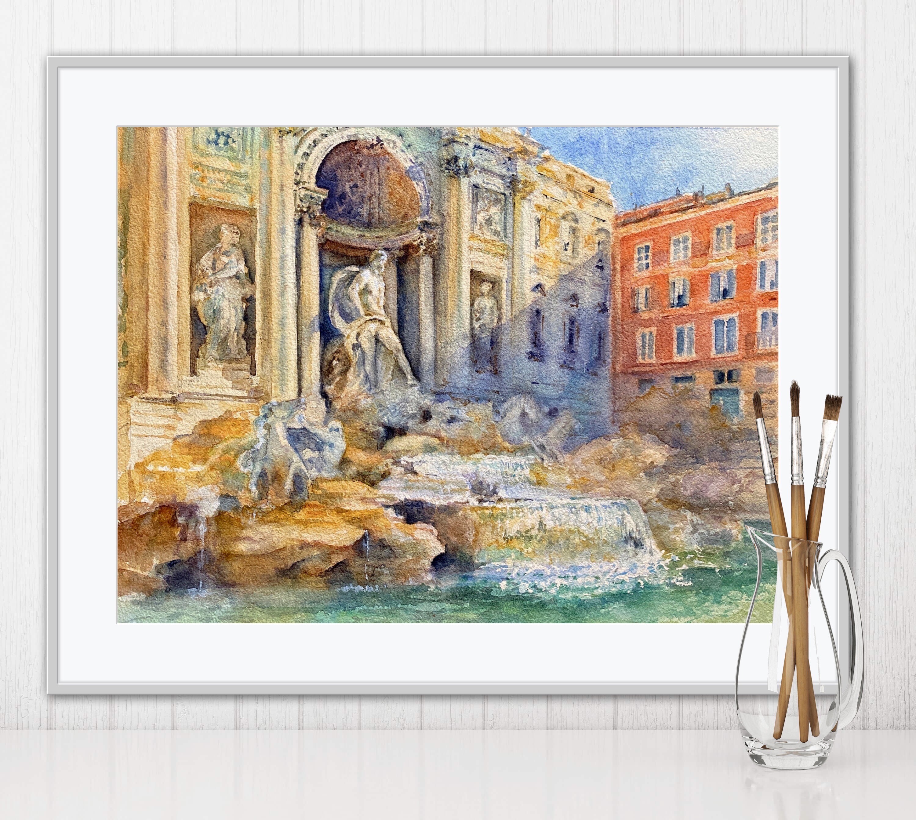 Original Watercolor Painting of the Trevi Fountain in Rome, Journey to ...