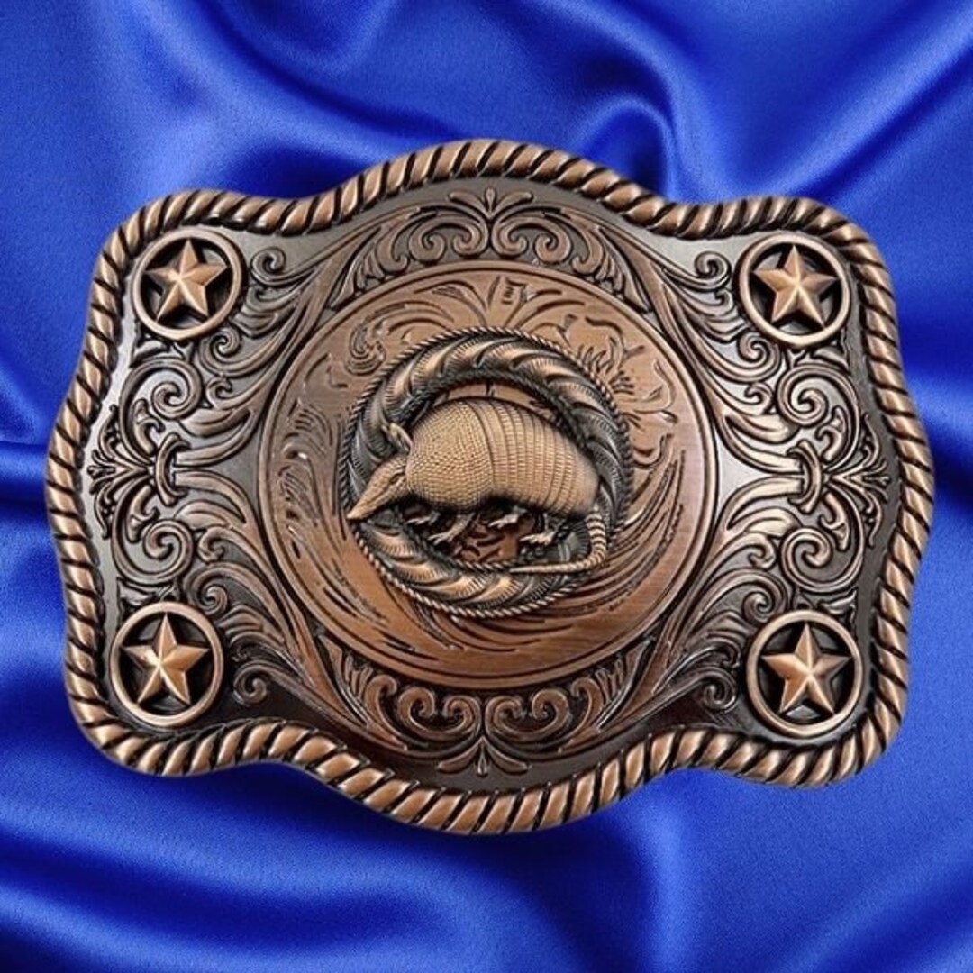 Western Style, Star Trophy Belt Buckle With Texas Armadillo Concho ...