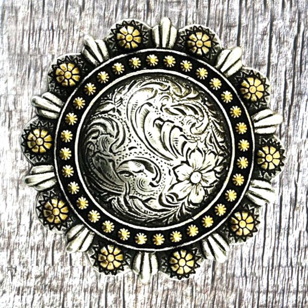 Berry Engraved Western Antique Silver & Gold 1-1/2 Inch Concho - Etsy