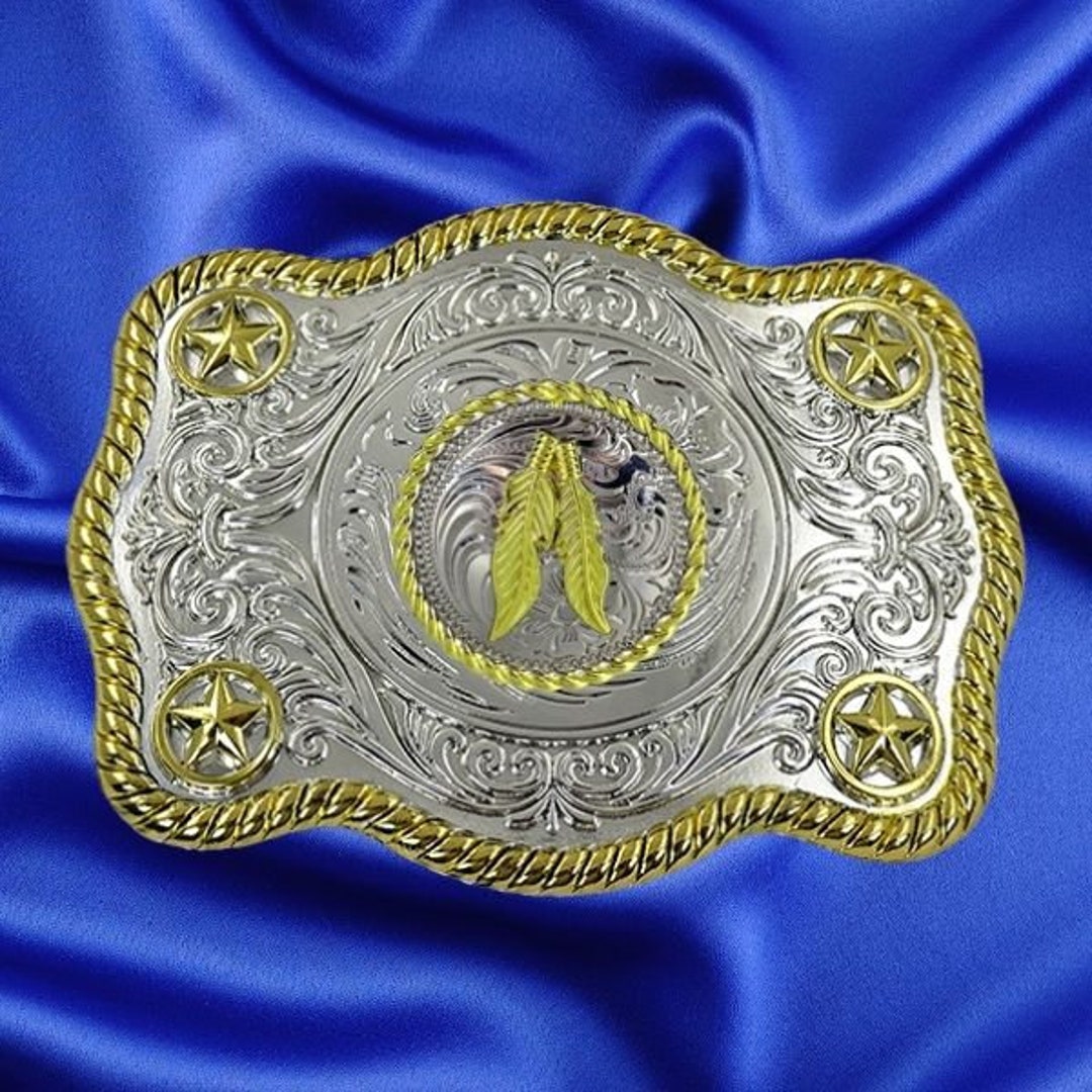 Western Style, Star Trophy Belt Buckle With Feather Concho - Etsy