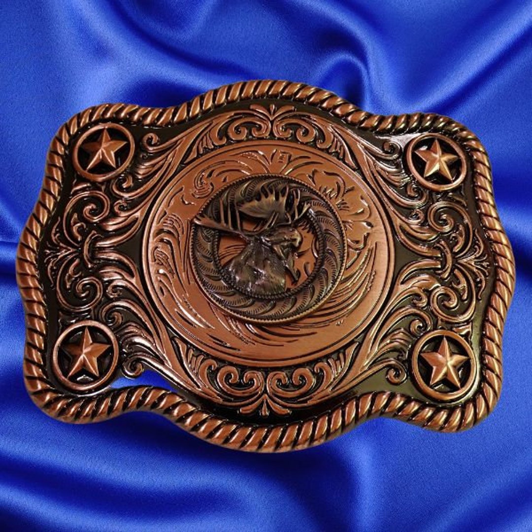 Western Style, Star Trophy Antique Copper Moose Belt Buckle - Etsy