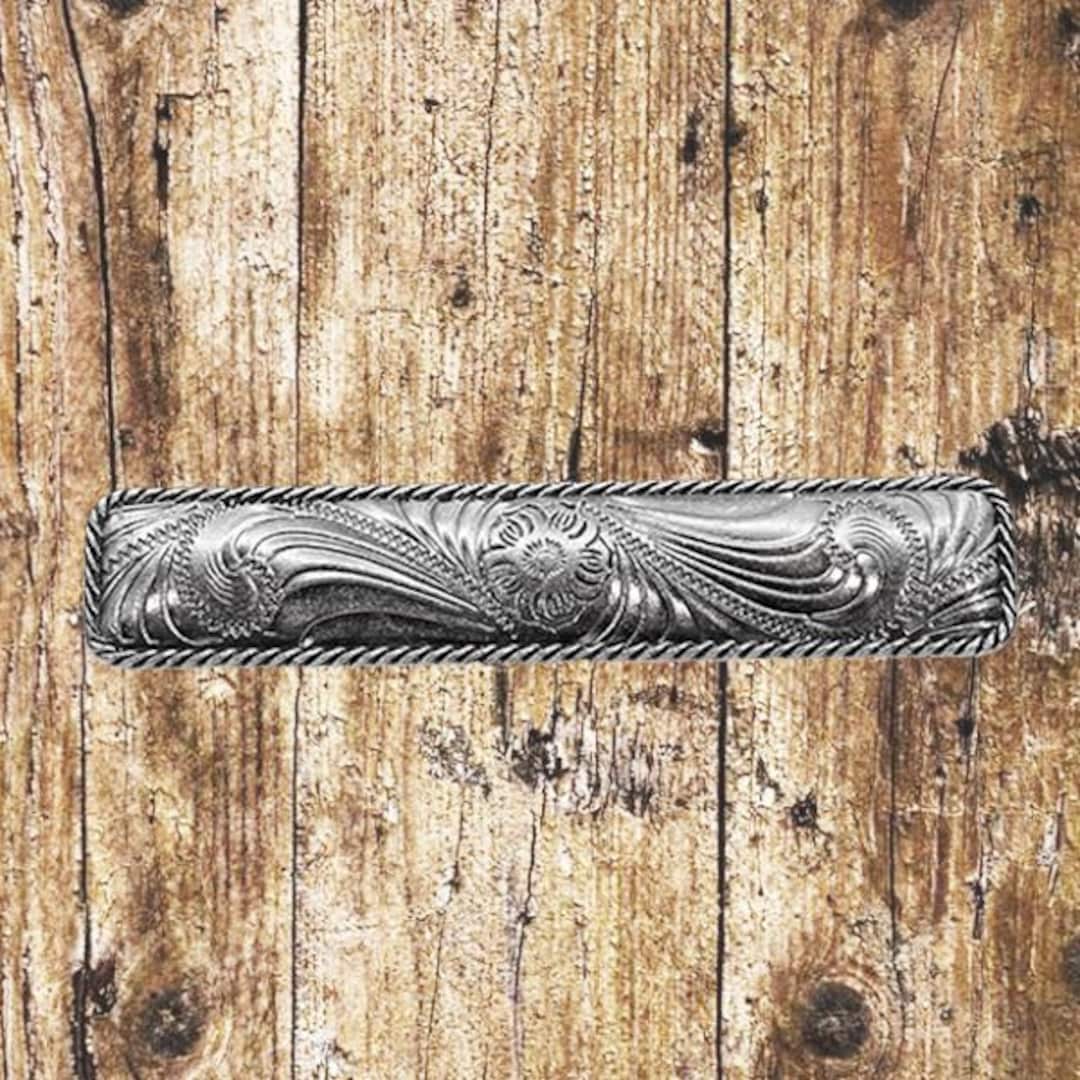 Western Engraved Floral Old Silver Drawer Pull - Etsy