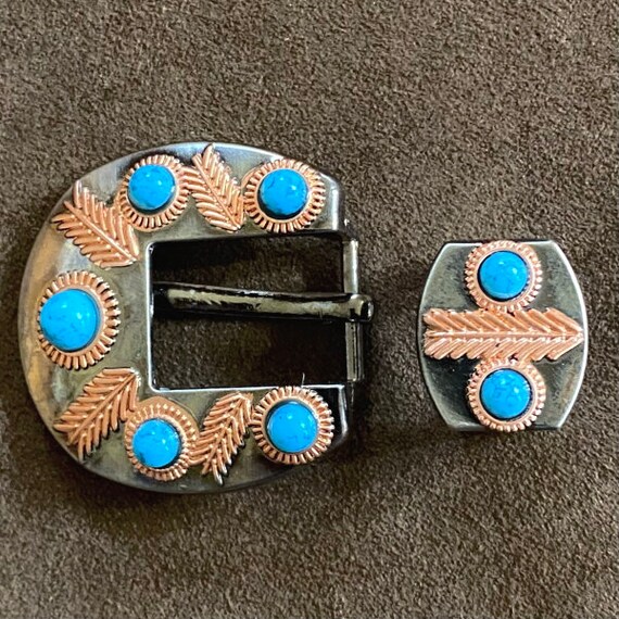 Turquoise Feather 3/4 Inch Buckle & Keeper Set CON300-H | Etsy