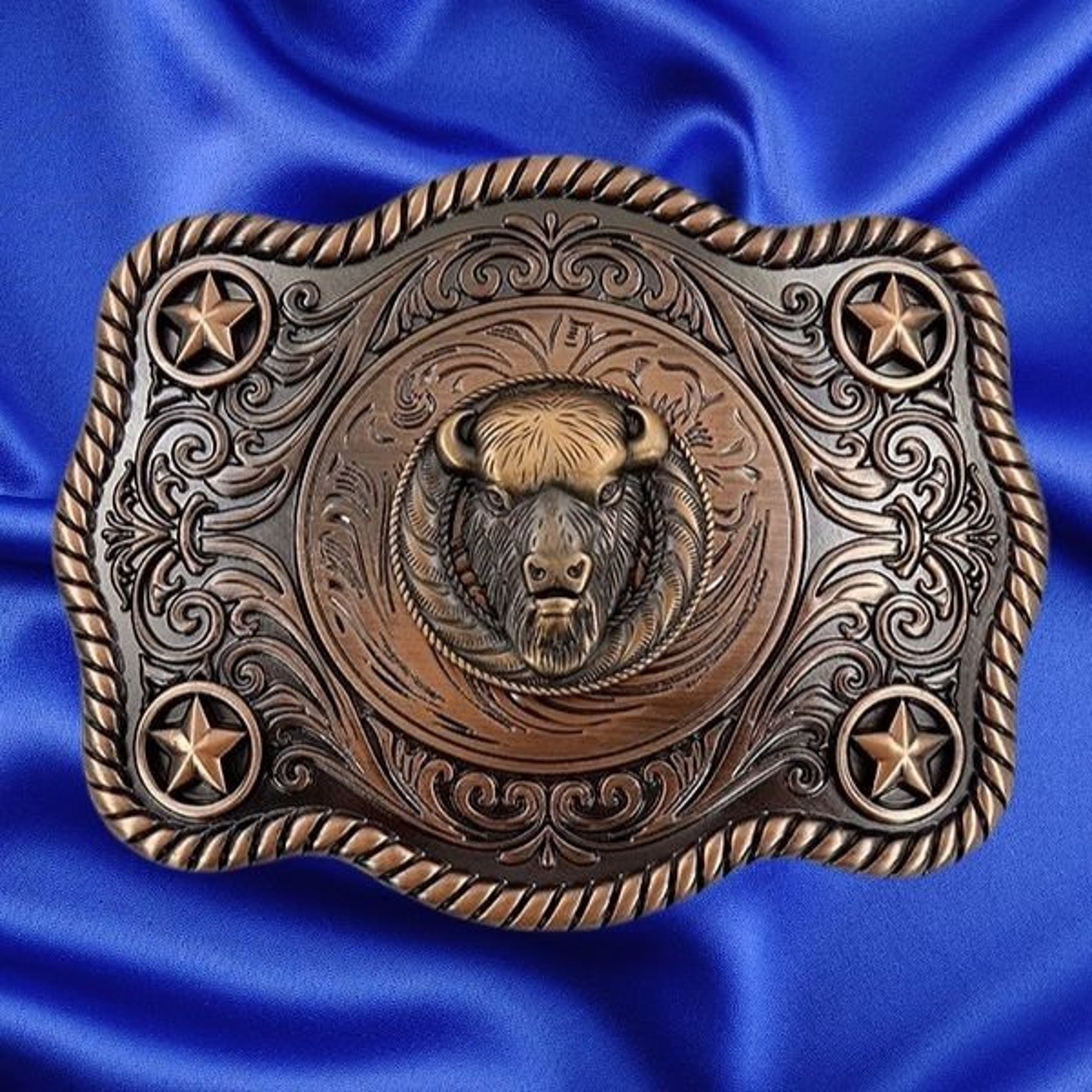 Western Style, Star Trophy Belt Buckle With Buffalo Head Concho Antique ...