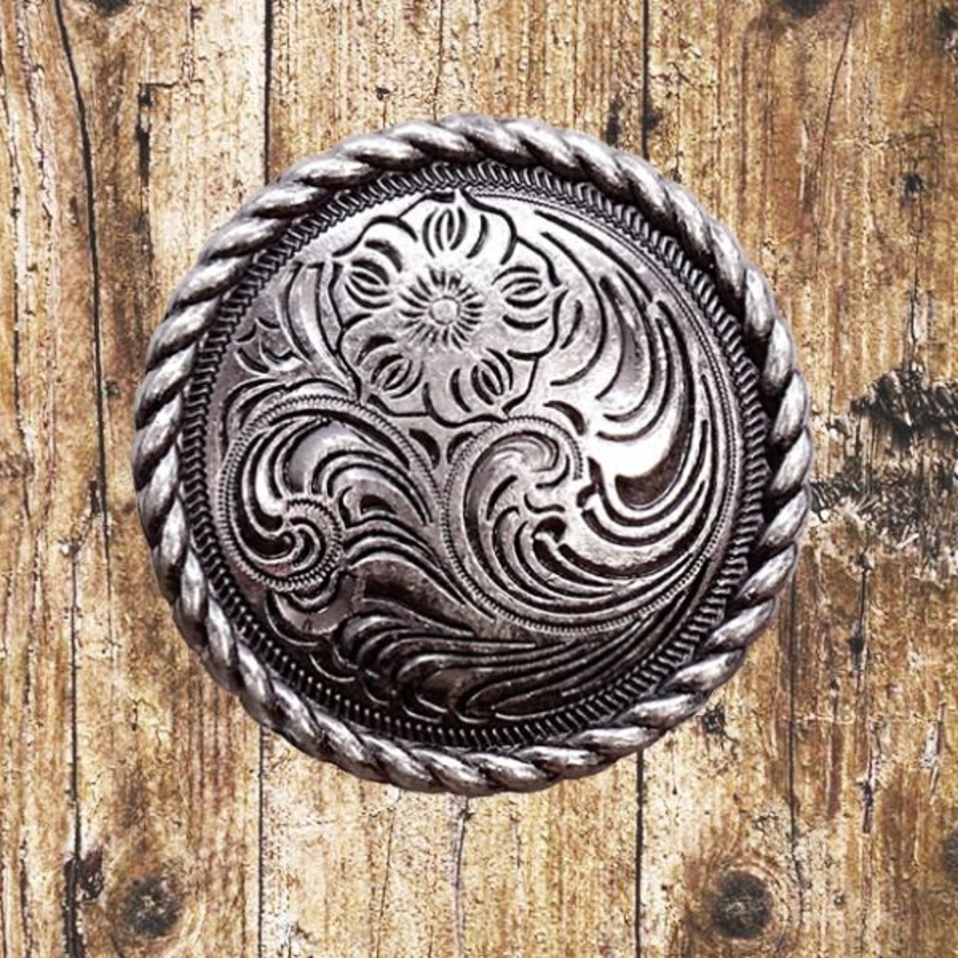 Western Engraved Floral Old Silver Cabinet Knob - Etsy