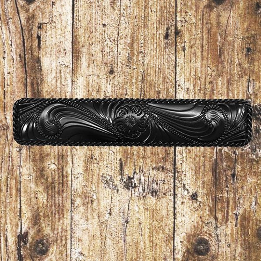 Western Engraved Floral Raven Black Drawer Pull - Etsy