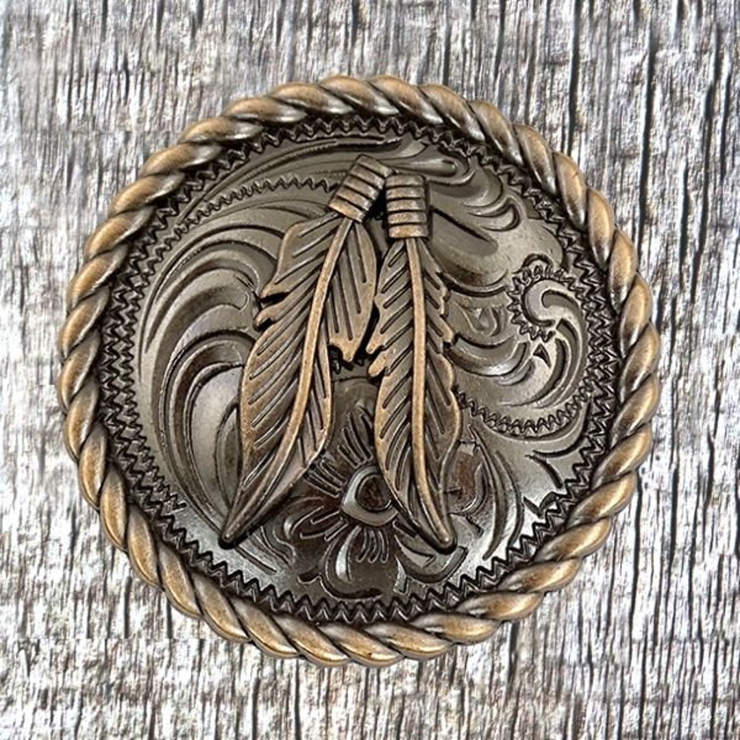 Feather Round Rope-edged Antique Copper 1-1/2 Inch Concho - Etsy
