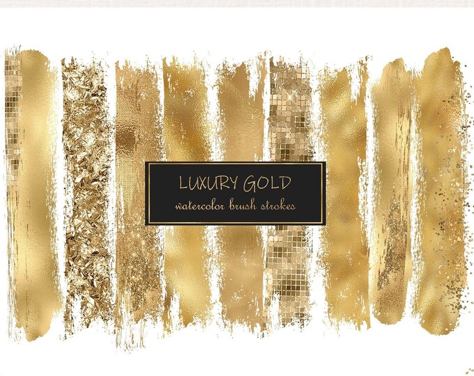 Gold Watercolor Splash, Gold Paint Brush Strokes, Blogger Clipart,gold ...