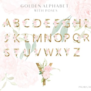 Golden Alphabet With Roses - Golden Letters With Flowers - Floral ...