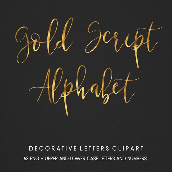 Gold alphabet clipart Gold script letters Gold foil font | Etsy
