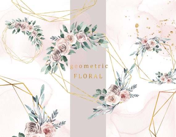 Geometric Floral Clipart Botanical Clipart Wedding - Etsy