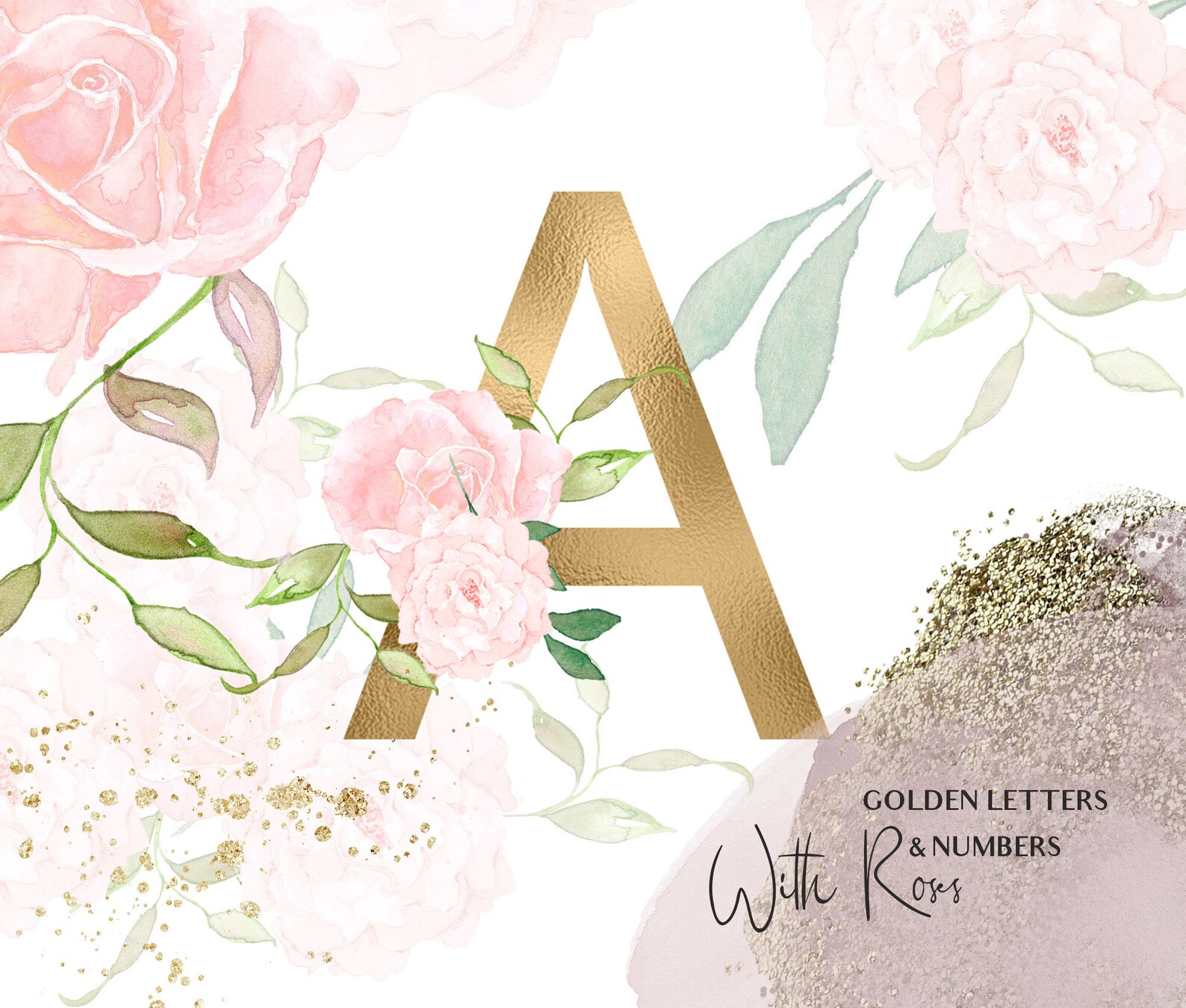 Golden Alphabet With Roses - Golden Letters With Flowers - Floral ...