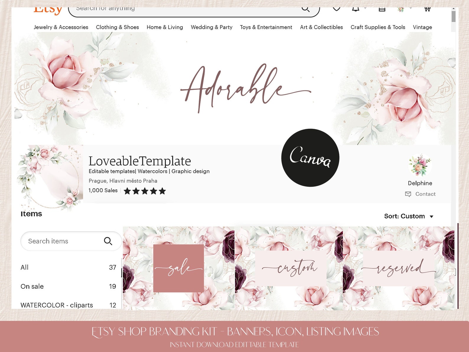 Blush Etsy Branding Kit - Banner for Etsy - Etsy Shop Set - Etsy ...