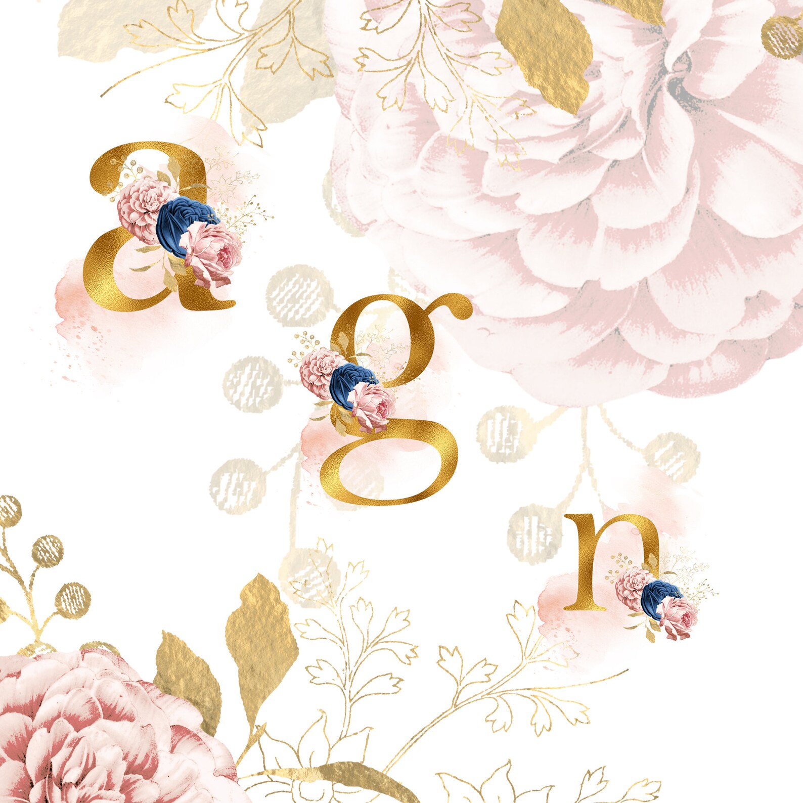 Floral Alphabet Clipart, Floral Font Gold Foil, Golden Letter, Gold ...
