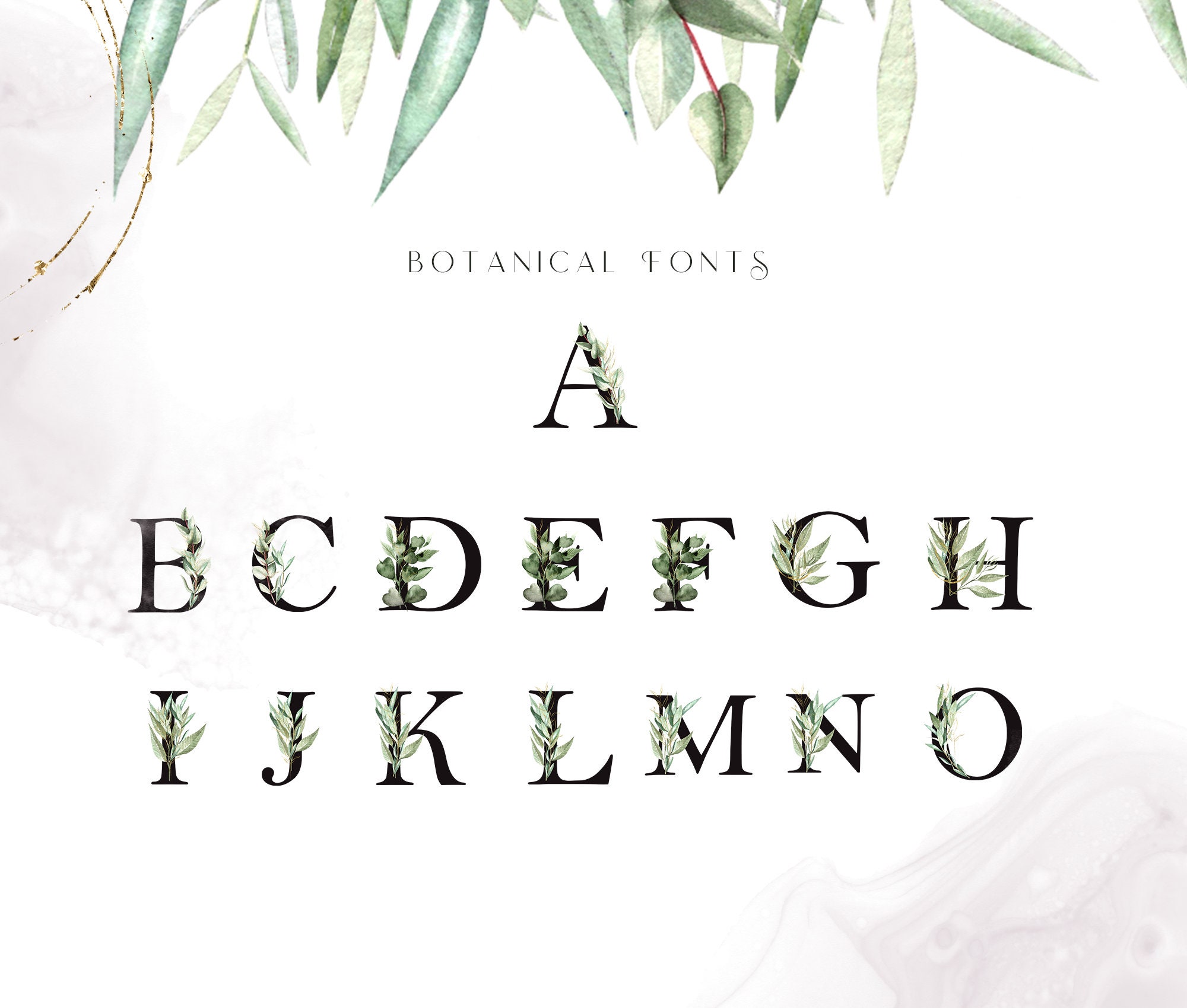 Floral Alphabet Clipart - Floral Monogram Eucalyptus Wreath - Printable ...