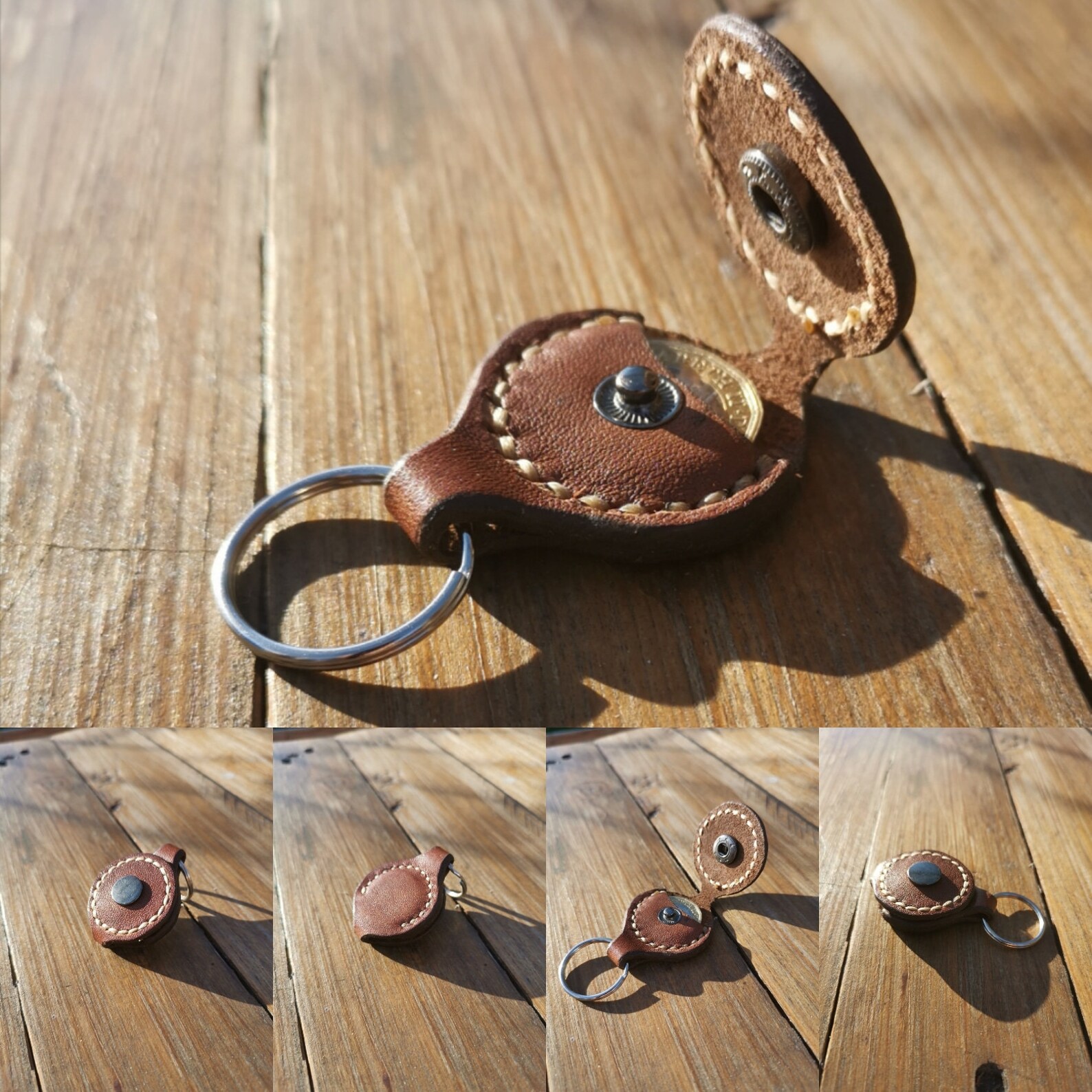 Natural Leather Key Fob, Coin, Ring Holder, AA NA CA Medallion Keychain ...