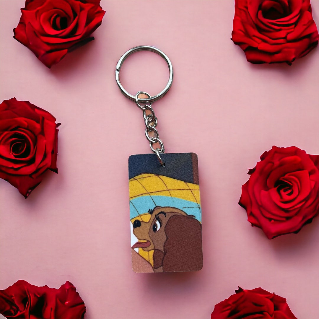 Upcycled Disney Book Lady and the Tramp Wooden Keyring Key Fob Chain ...