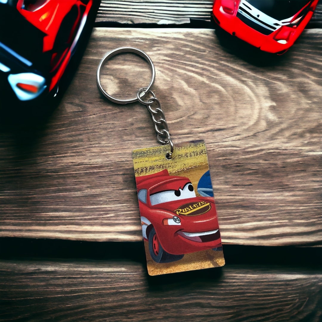 Upcycled Disney Book Cars Lightning Mcqueen Wooden Keyring Key Fob Bag ...