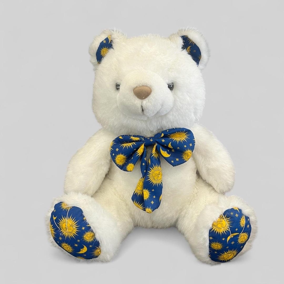 PMS Teddy Bear Sitting 13" Ivory White Sun & Moon Stars Soft Toy Plush ...