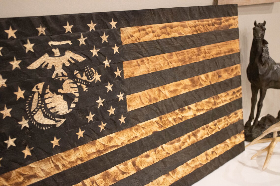 Marine Corps Wood Flag, USMC Wall Decor, USMC Flag, Marine Wood Flag ...