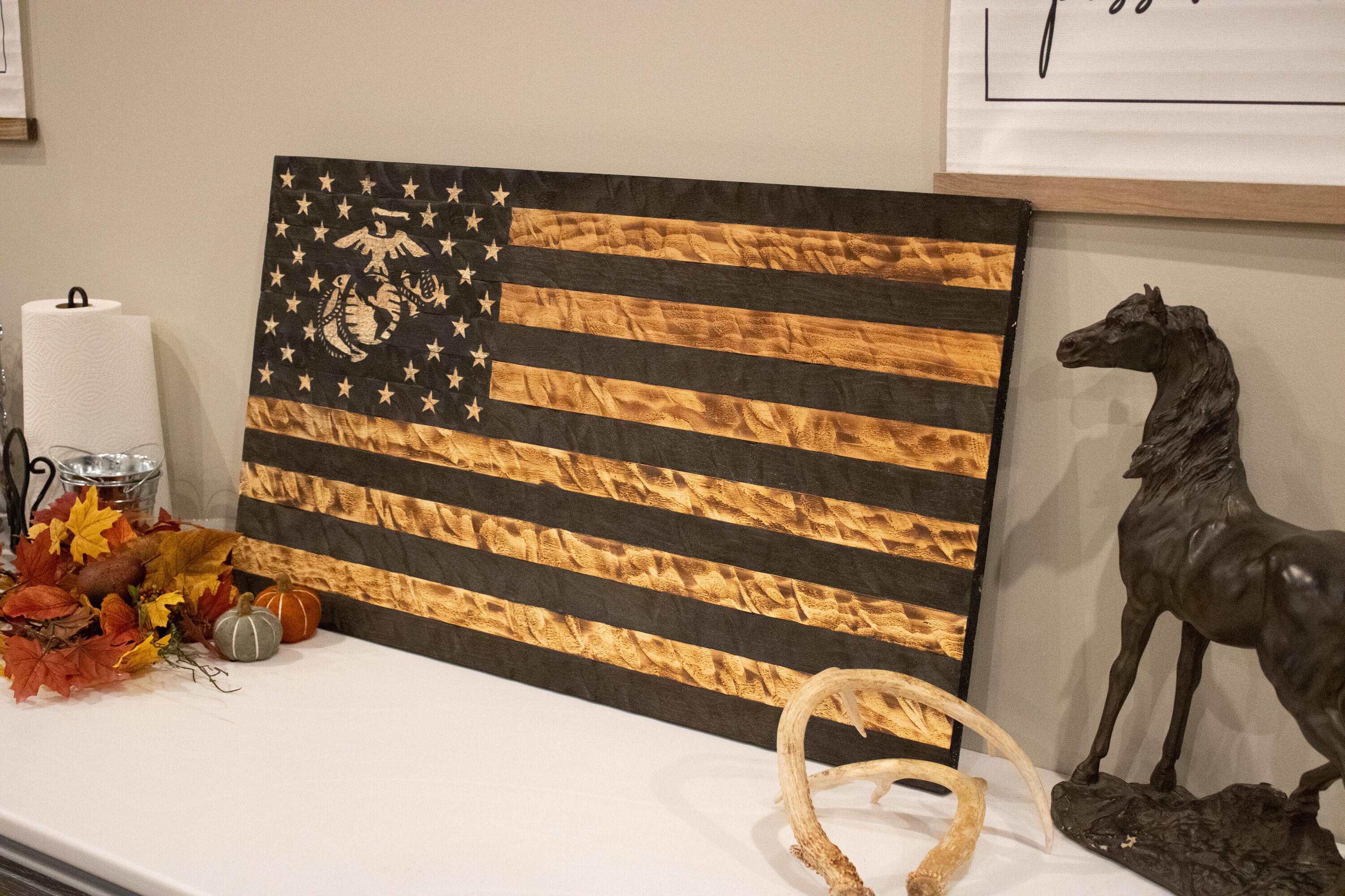 Marine Corps Wood Flag, USMC Wall Decor, USMC Flag, Marine Wood Flag ...