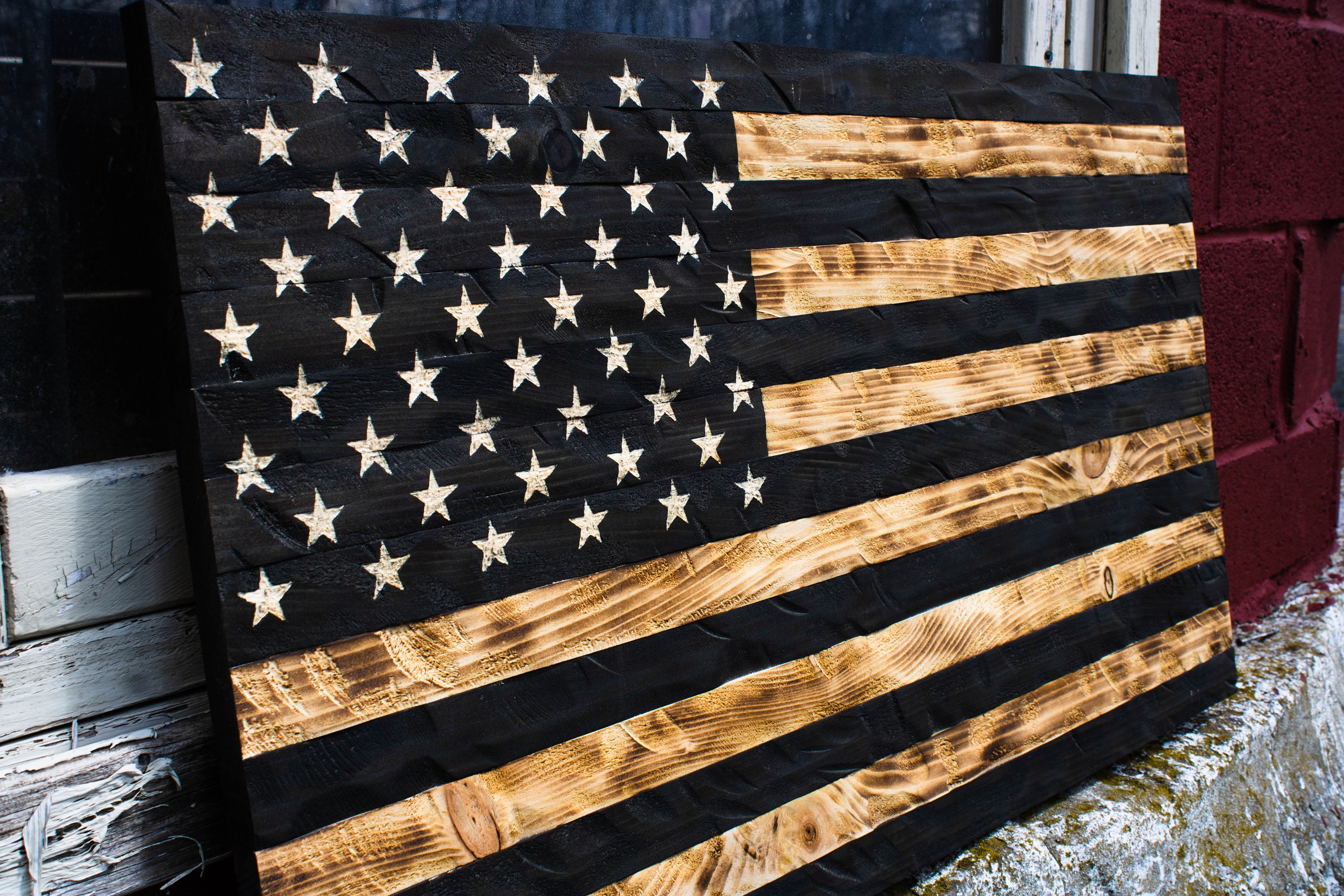 Black Wooden American Flag Handmade Wood Flag - Etsy