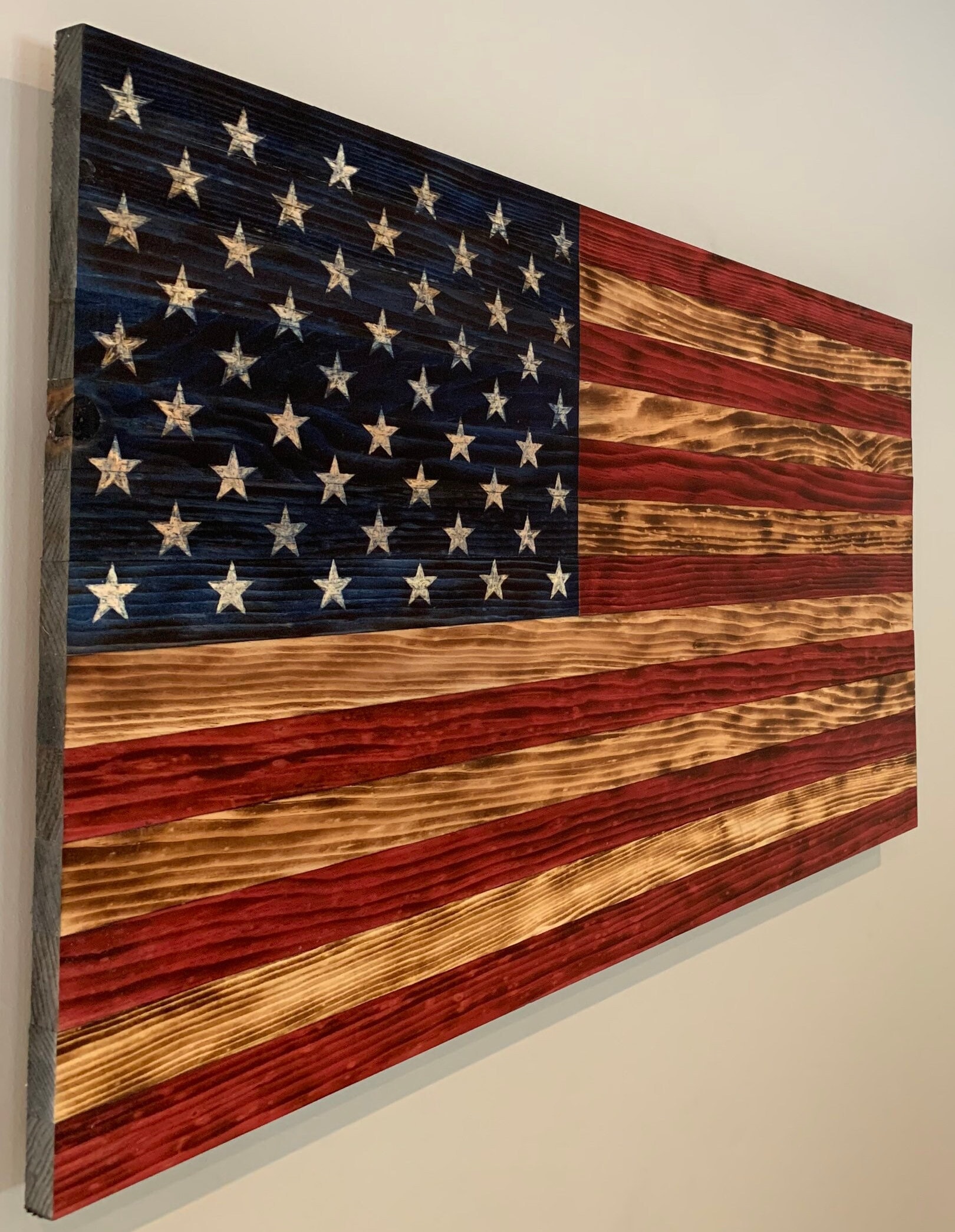 Wooden American Flag, Handmade Wood Flag, Rustic Wood American Flag ...