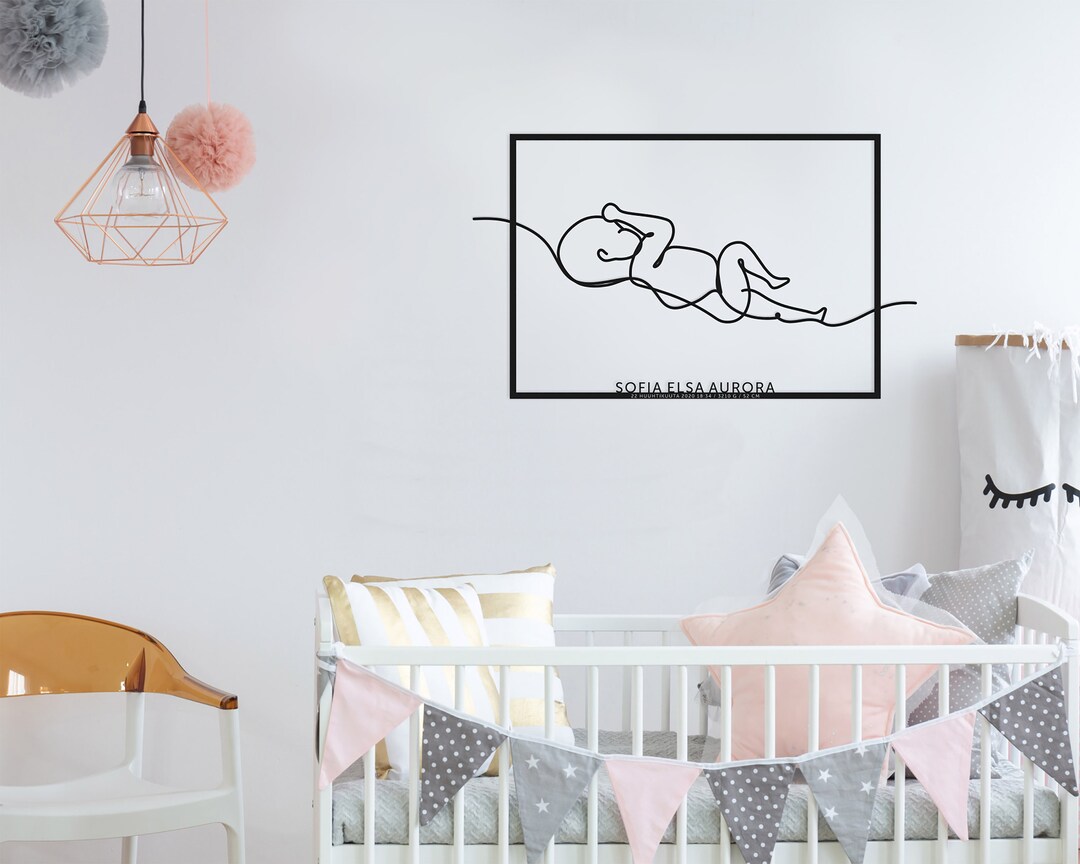 Personalized Baby Wood Wall Art: Minimalist Newborn Line Art - Etsy