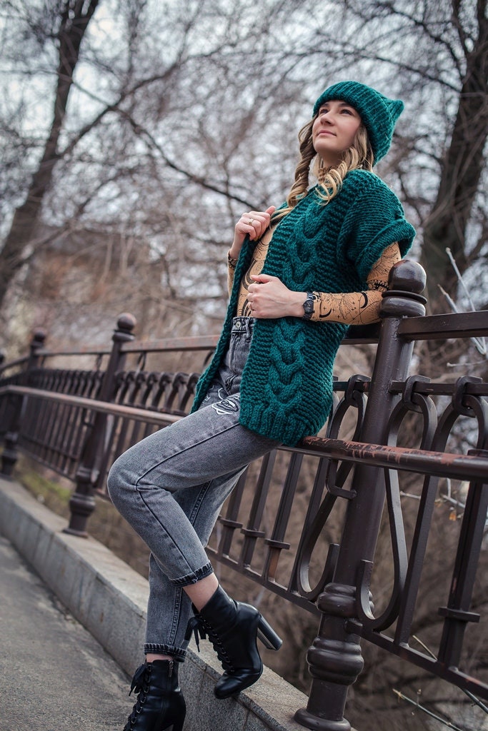 Knit Hat Woman Hat for Cold Weather Gift EASTER Handmade Knit Hat Green ...