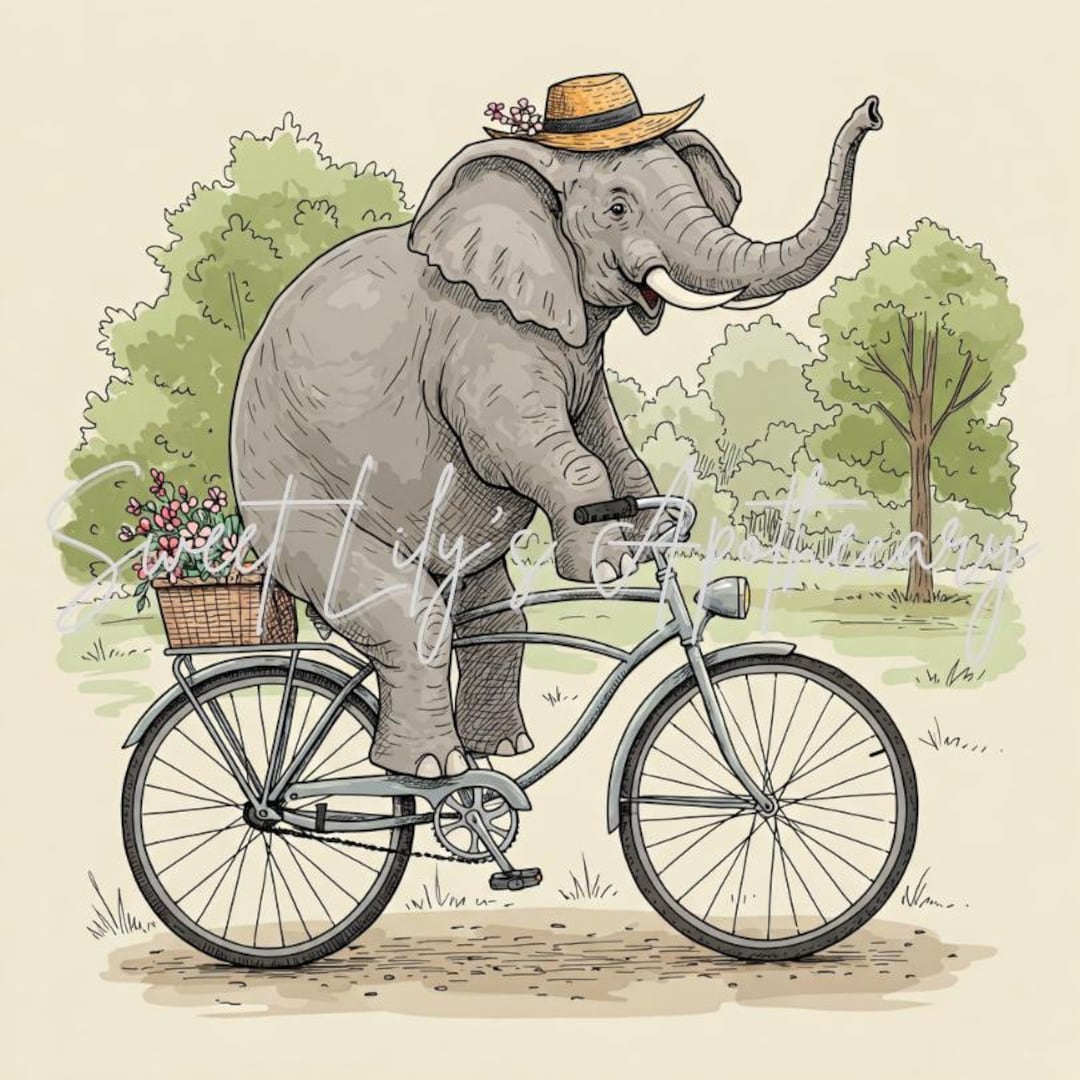 Adorable Elephant Riding a Bike Print - Digital File - Etsy