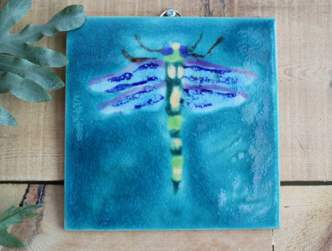 Handmade Dragonfly Hanging Picture Tile, Wall Gift Art , Picture Art ...