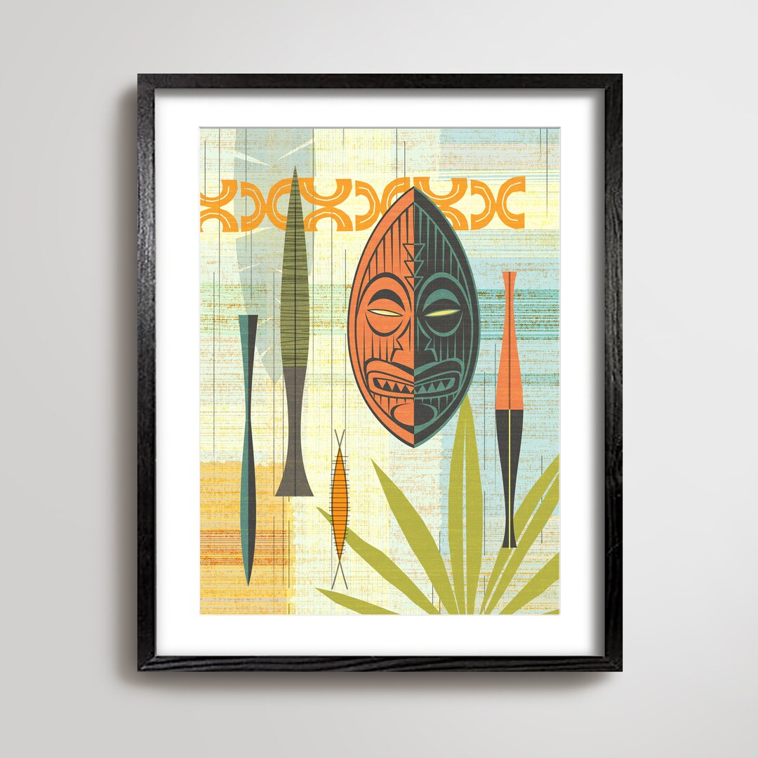 Tiki Wall Art, Mid Century Modern Art Print, Colorful Tropical Print ...
