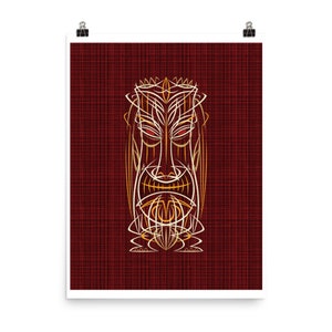 Pinstripe Tiki Head Art Print No. 2, Tiki, Mid Century Modern, Hawaiian ...