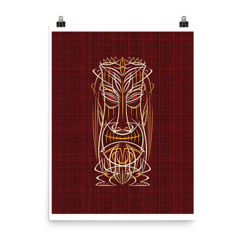 Pinstripe Tiki Head Art Print No. 2, Tiki, Mid Century Modern, Hawaiian ...