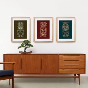 Pinstripe Tiki Head Art Print No. 3, Mid Century Modern, Tiki Lounge ...