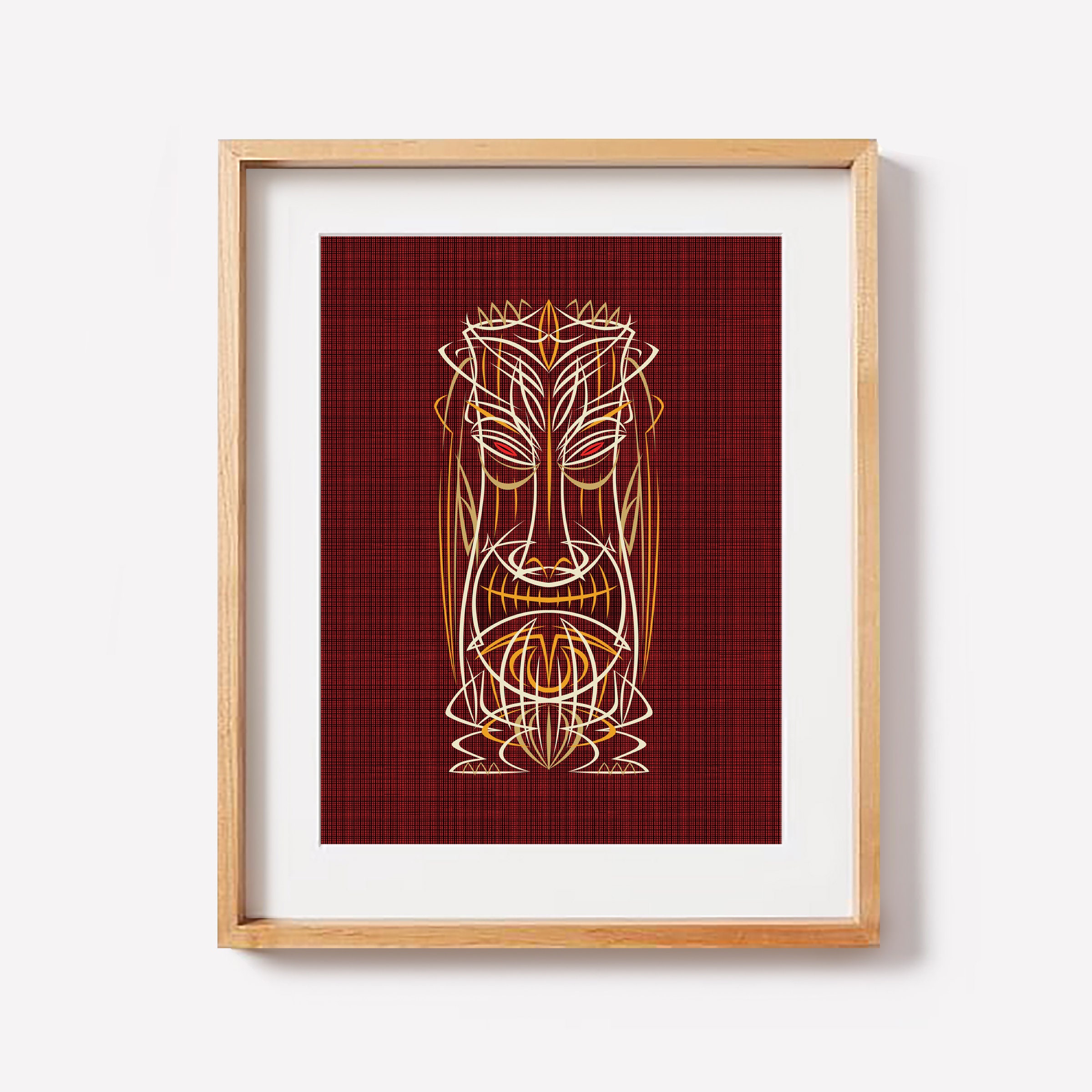 Pinstripe Tiki Head Art Print No. 2, Tiki, Mid Century Modern, Hawaiian ...