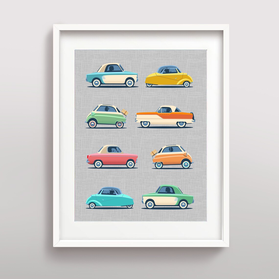 Vintage Micro Cars Wall Art, Mid Century Modern Wall Art, Classic Cars ...